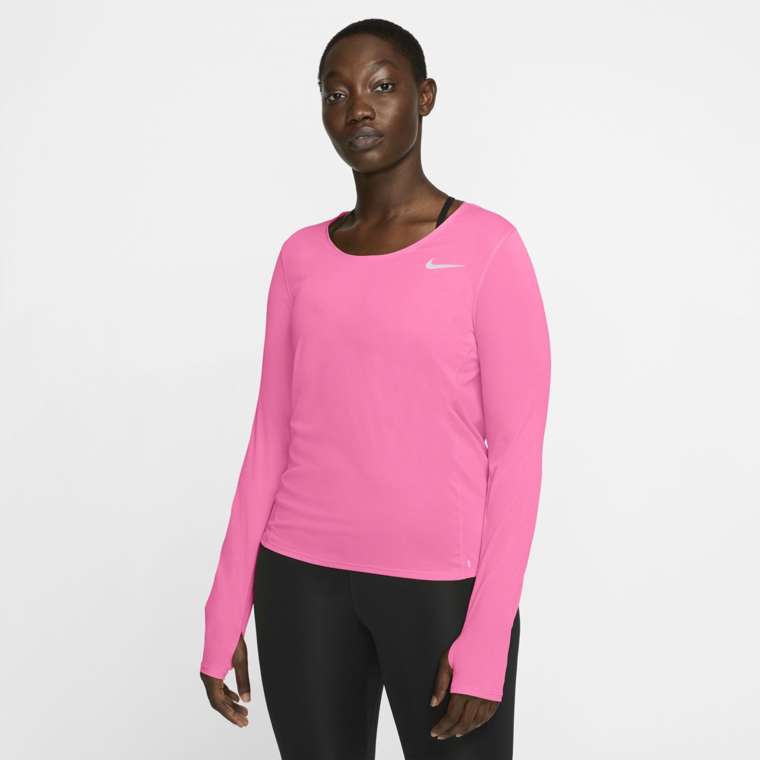 Nike Women's Long-Sleeve Running Top - Pink Glow/Reflective Silver ...